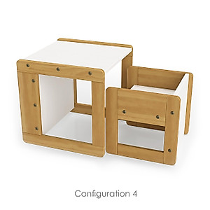 P'Kolino klick Duo Desk - Natural/White - Solid Pine Wood - Multiple Seat and Table Height adjustments to Grow with Your Child