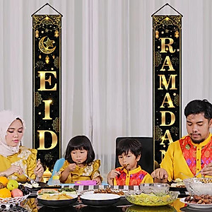 2 In 1 Ramadan and Eid Door Banner, Ramadan and Eid Decorations for Home, Ramadan Banner Decorations, Eid Mubarak Door Sign, Ramadan Door Decoration, Eid Mubarak Door Banner for Indoor Outdoor tineit