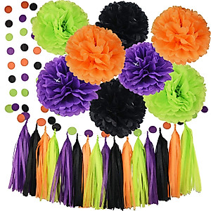 Halloween Party Decorations - Trunk Or Treat Car Decorations Kit for SUV Happy Halooween Banner Orange Black Purple Green Tissue Paper Pom Pom for Hocus Pocus Party Supplies