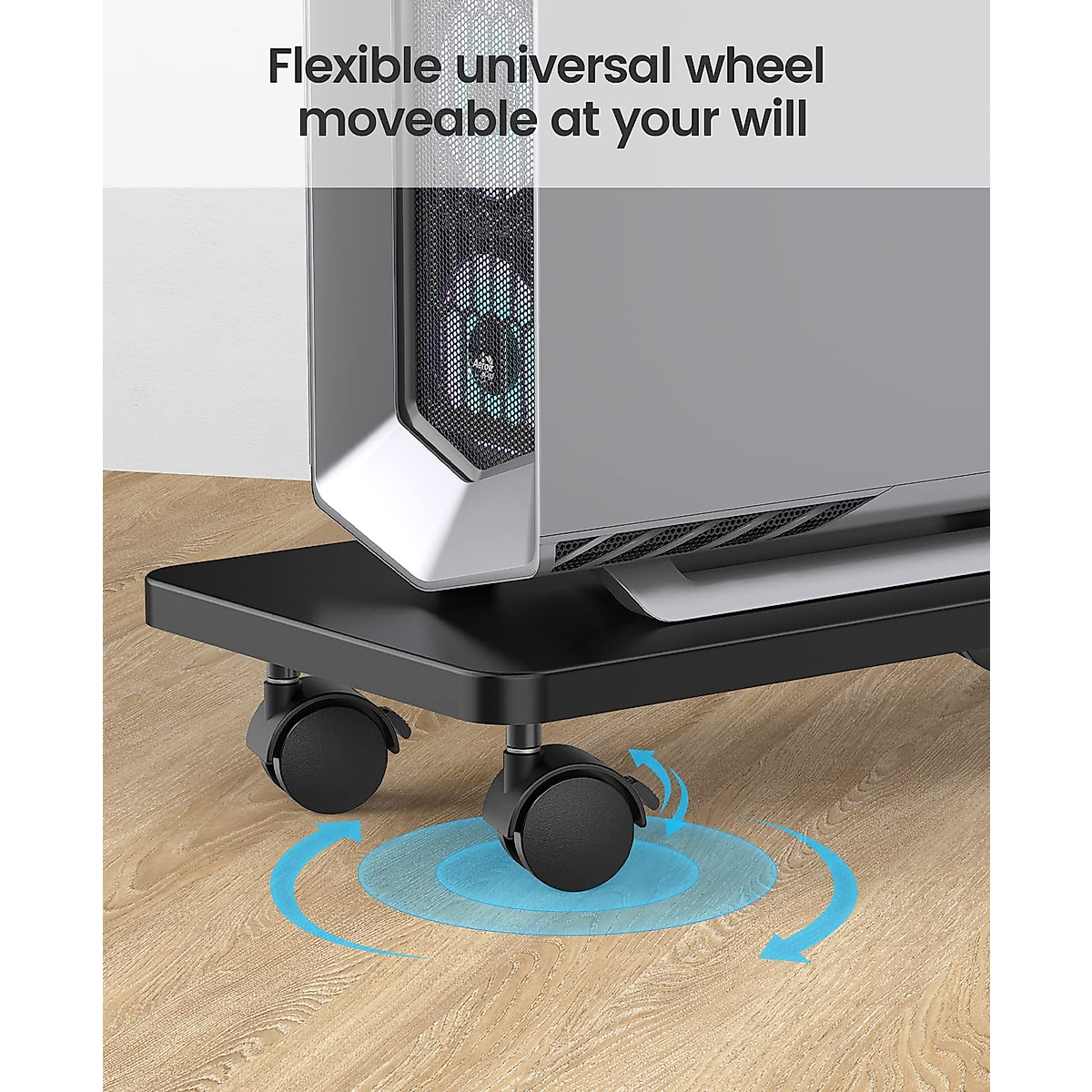 Metal Computer Tower Stand, ORICO Mobile CPU Holder, 4 Caster Wheels Computer Tower Stand Carts on Carpet Fits for Most Computer Tower, Gaming PC, PC Holder, ATX Case（Black, 16.14 * 8.38 * 0.78inch）