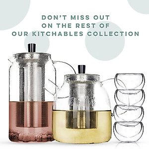 Kitchables Glass Tea Cups, Durable Insulated Cups for Hot Tea, Borosilicate Glass Mug, Fancy Tea Cups (2.5oz, Set of 4)