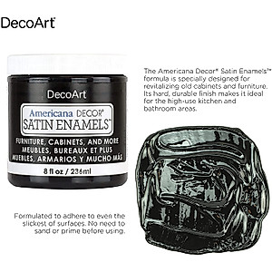 DecoArt Americana Decor Satin Enamels - 2 Pack 8 Oz Classic Black Acrylic Paint Set for Wall Decor, Kitchen Decor, Home Decor Wall Art - DIY Projects & Home Design Furniture Paint Set with E-book