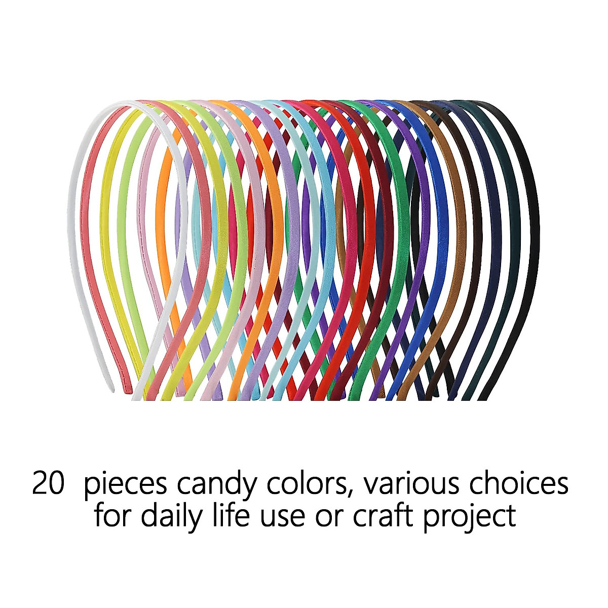 Lawie 20 Pack Colorful Plain Blank Cloth Satin Fabric Covered Slim Thin Hard Metal Headband Simple Skinny Wire Hair band Elastic Hair Hoop Holder Clasp Tiara Crown Craft DIY Accessories for Women