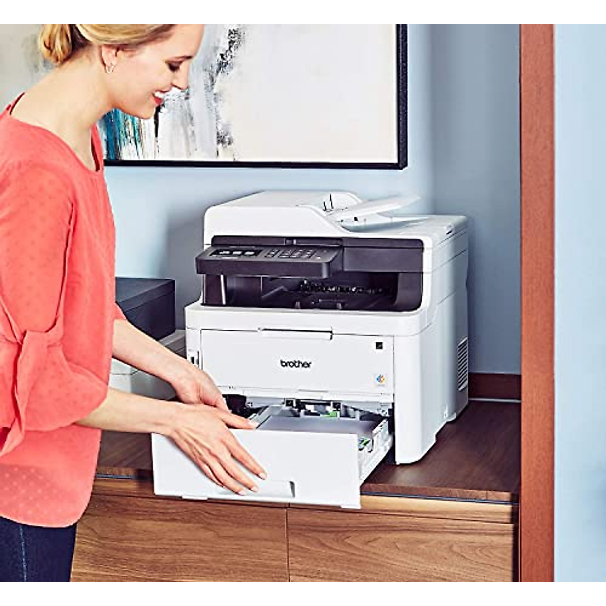 Brother Color MFC-L3750CDW All-in-One Digital Wireless Laser Printer - Print Copy Scan Fax - 24 ppm, 600 x 2400 dpi, Auto 2-Sided Printing, 50-Sheet ADF, 3.7" TFT Touchscreen LCD, Ethernet, BROAGE