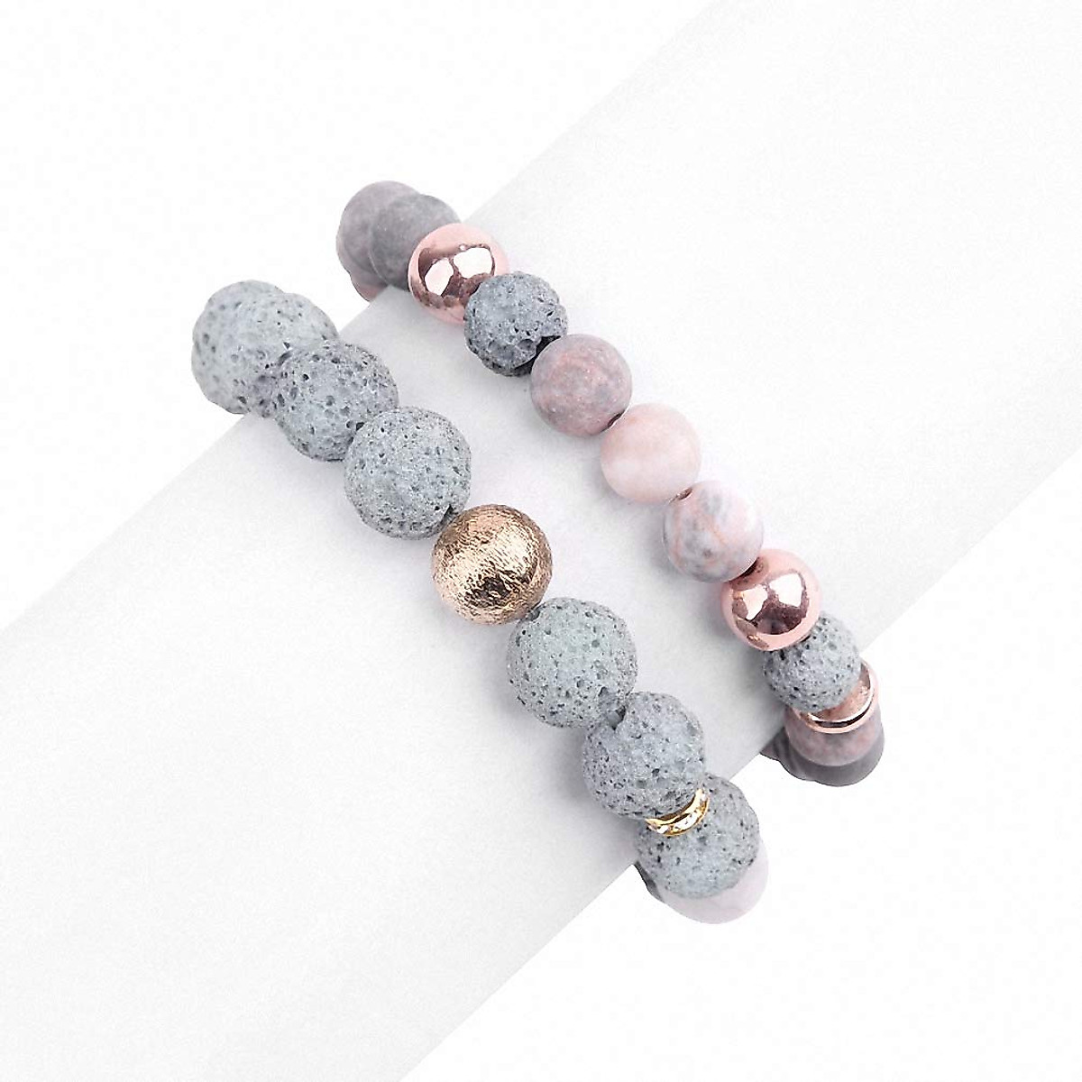 Barsly Elastic Natural Agates Lava Stone Couple Distance Bracelets Aromatherapy Essential Oils Diffuser Unisex Bracelets Lava Agate Rose Gold