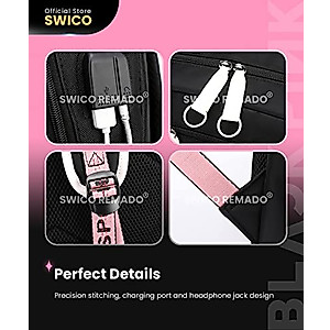 Swico Remado Kpop Backpack Laptop Bag School Bag Bookbag with USB Charging and Headphone Port, Black&Pink (Black Yellow)