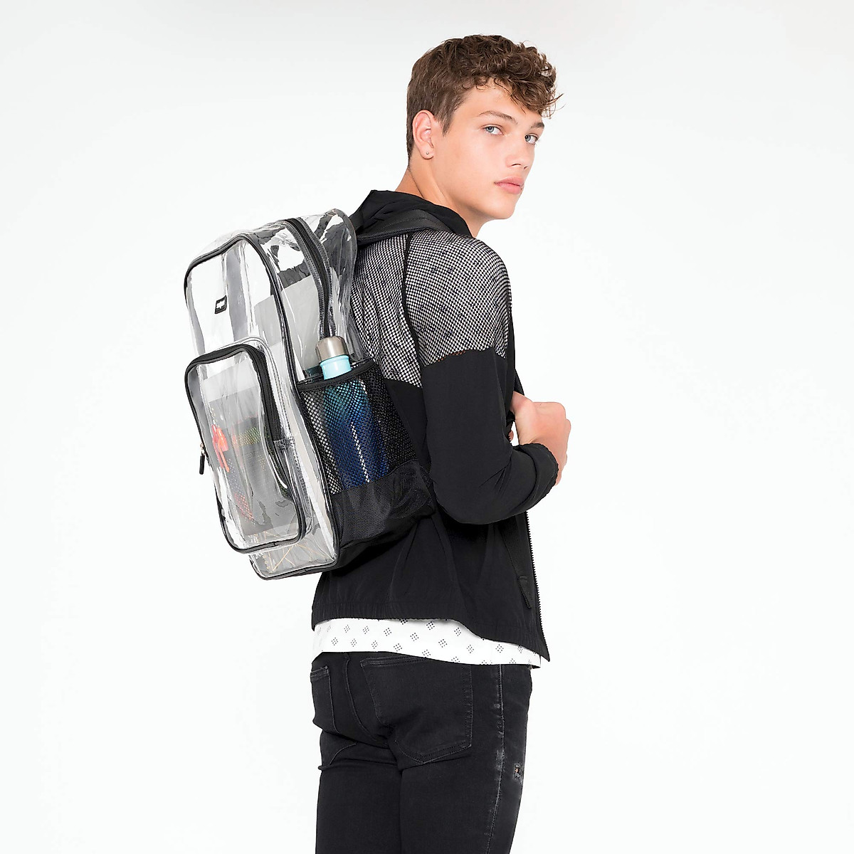 SMARTY Large Heavy Duty Clear Backpack V6 Durable Transparent See Through Bag (Black)