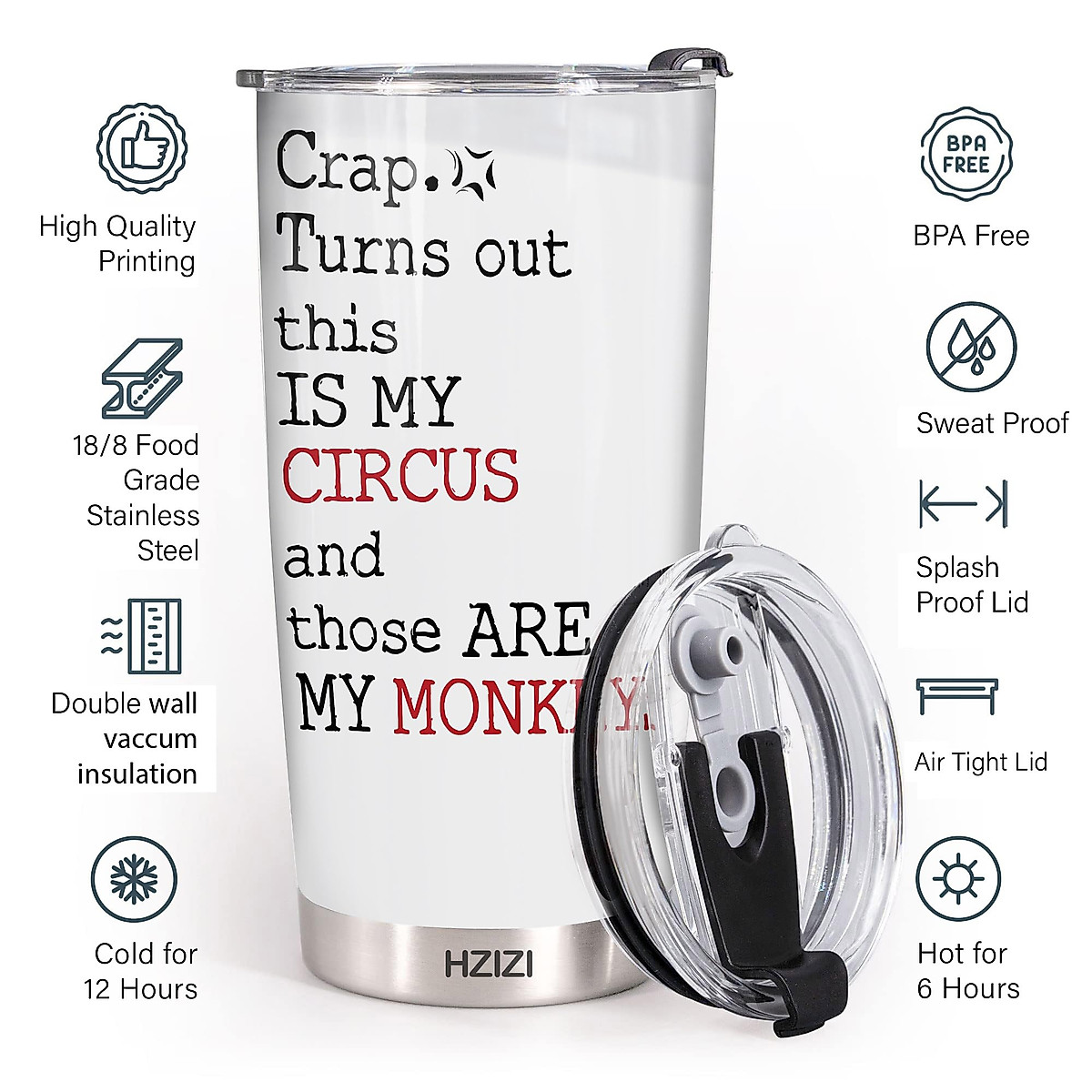 Crap. Turns Out This Is My Circus And These Are My Monkeys Funny Mothers Day Gifts for Mom, Mother, Mama – Sarcastic Funny Mom Gifts from Son Daughter Funny Mom Tumbler With Lid 20oz Travel Coffee Cup