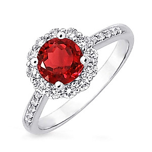 IVY & BAUBLE White Gold-Plated Halo Set Solitaire Cubic Zirconia Engagement Rings for Women | Simulated July Birthstone| Size 10