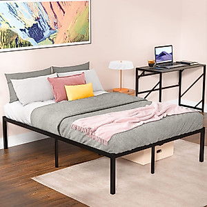 Elephance Queen Bed Frame with Storage Space 16 Inch Black Bedframe No Box Spring Needed Metal Platform with Heavy Duty Steel Slat Support, Easy Assembly