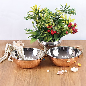 Karahi Indian Serving Dishes - 2 Piece Copper Bowl Set - Copper Kitchen Decor (Lot of 2, 6 Inch)