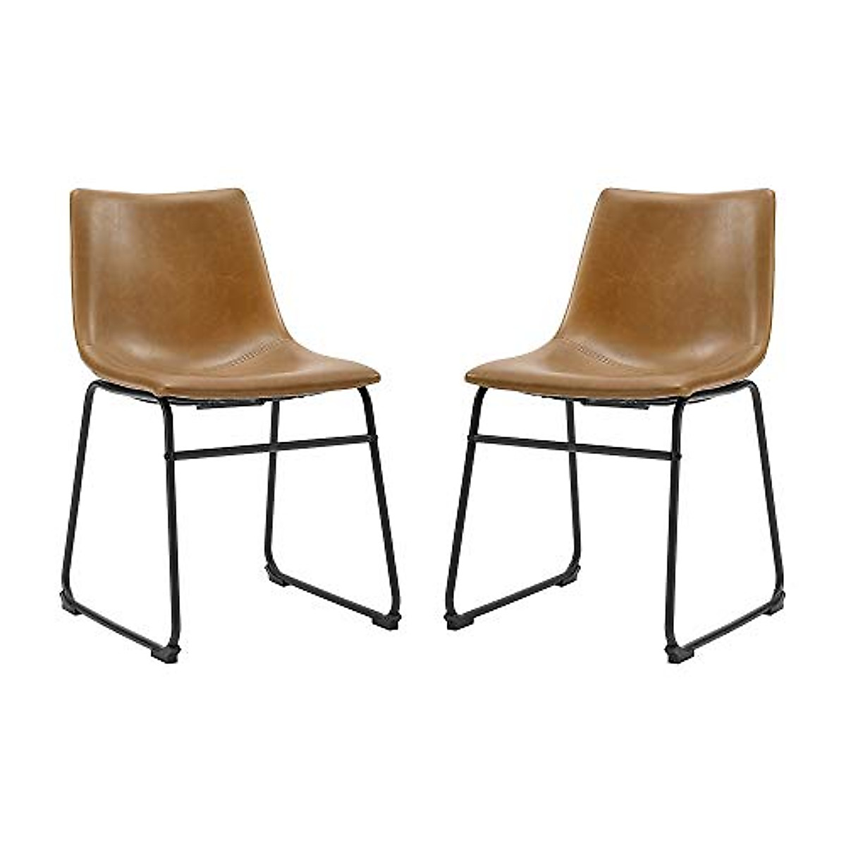 Walker Edison Douglas Urban Industrial Faux Leather Armless Dining Chairs, Set of 2, Whiskey Brown