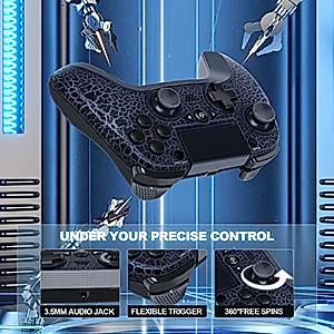 Wanzuwbip Wirless Controller for PS4 Gamepad Compatible for PS4/Slim/Pro/PC with Unique Cracked Surface Design/8 Adjustable LED Colors/Programmable Back Buttons/Super Turbo for PS4 Controller