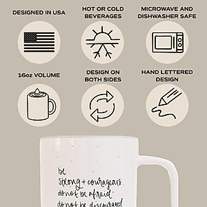 Sweet Water Decor Inspirational Coffee Mugs | Cute Motivational 16oz Ceramic Style Scripture Coffee Cup | Microwave and Dishwasher Safe | Encouraging Religious Gift (Be Strong and Courageous)