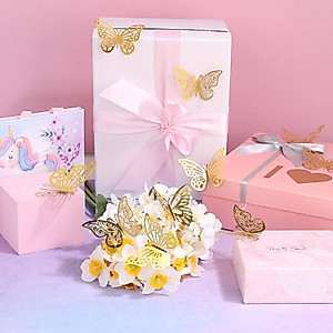 ROADPLUM 20 Sheets Flower Wrapping Paper, Pink Floral Wrapping Paper Bouquet Kit with 100 Pcs Diamond Bouquet Pins 60 Pcs 3D Gold Butterflies 1Roll Ribbon for DIY Craft Flower Wrapping Gift Packaging