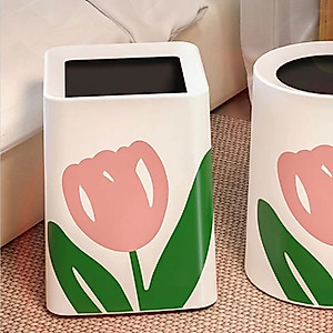 RWUDV Small Trash Can Floral Trash Can Large Mouth Cute Appearance Modern Style Garbage Waste Basket for Kitchen Bathroom Bedroom(Square Large Size)