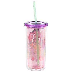 Silver Buffalo Disney Princess Plastic Tall Cold Cup with Lid and Reusable Straw Featuring Moana, Rapunzel, Ariel, Tiana, Belle, and Cinderella, 20 Ounces