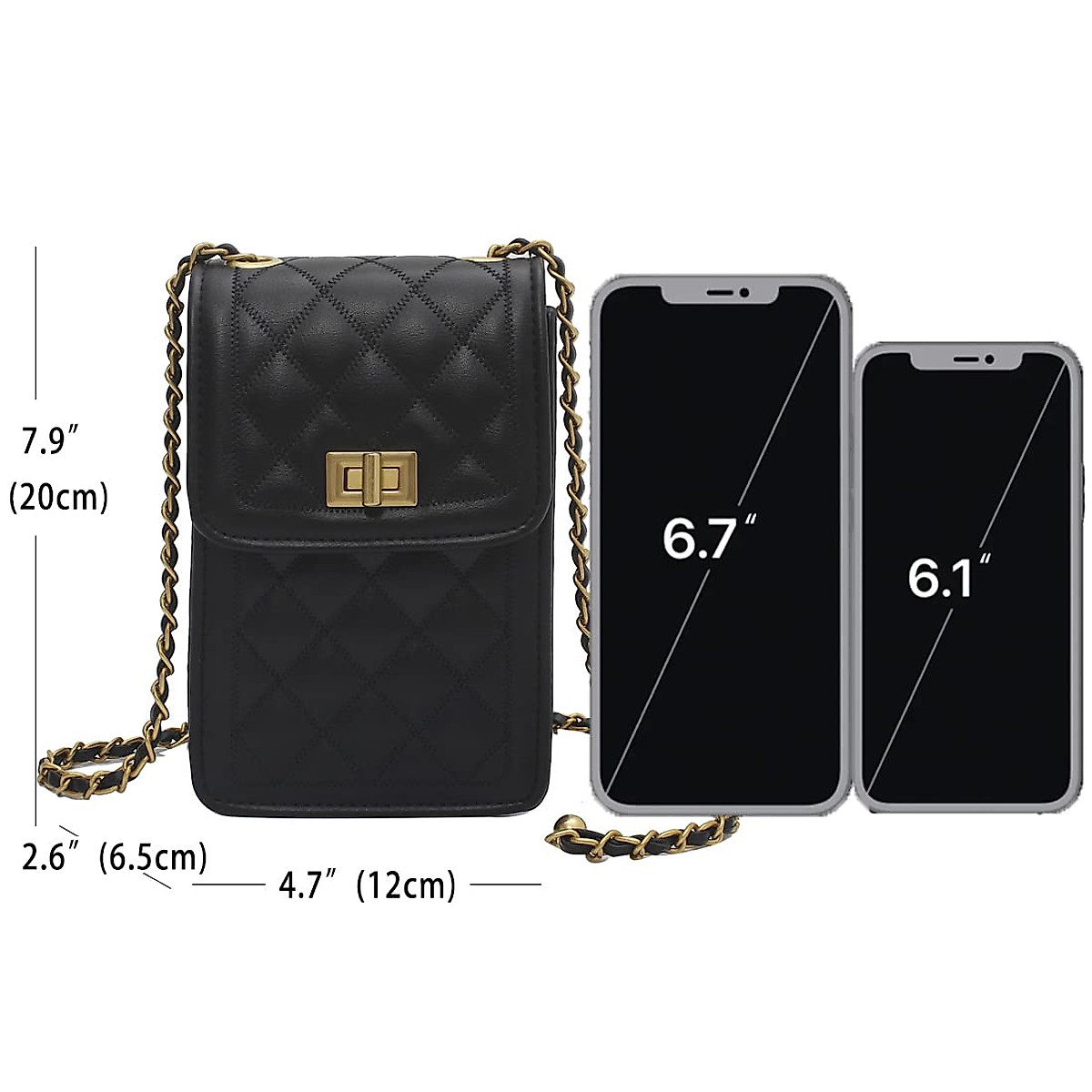 Seagloca 7.9“ Women PU Leather Quilted Crossbody Bag Shoulder Bag Phone Wallet Purse Chain Bag Clutch (White)