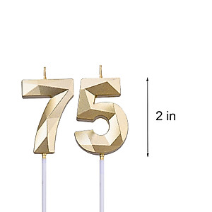 2 inch Gold 75 & 57 Birthday Candles, 3D Diamond Number 75th & 57th Cake Topper for Men Women Birthday Party Decorations Theme Party