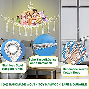 POTWIY Stuffed Animal Net or Hammock with Macrame Boho Teddy Bear Toy Hammock, Toy Storage, Net for Stuffed Animals Hanging Storage Holder Wall Net, Nursery Play Bedroom Kids Room Decor