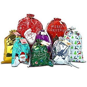 Christmas bag Christmas Drawstring Gift Bags,Christmas candy bag, party gift wrap,Children's gift bags,22pcs Assorted Christmas Gift Wrapping Bags Upgraded Christmas Goodie Bags for Christmas Party in 4 Sizes and 8 Designs with Inserted Drawstring Ribbons