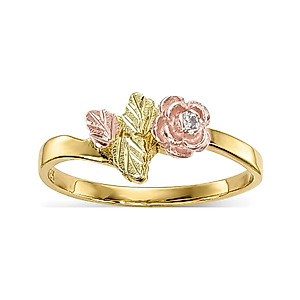 10K Yellow Gold Tri-Color Black Hills Diamond Rose Ring - Jewelry By Sweet Pea