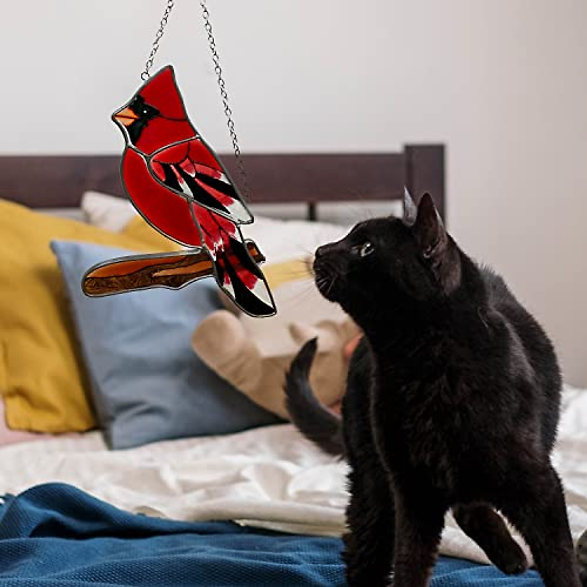 Bluebird and Cardinal Stained Glass Window Hanging Bird Suncatcher for Window