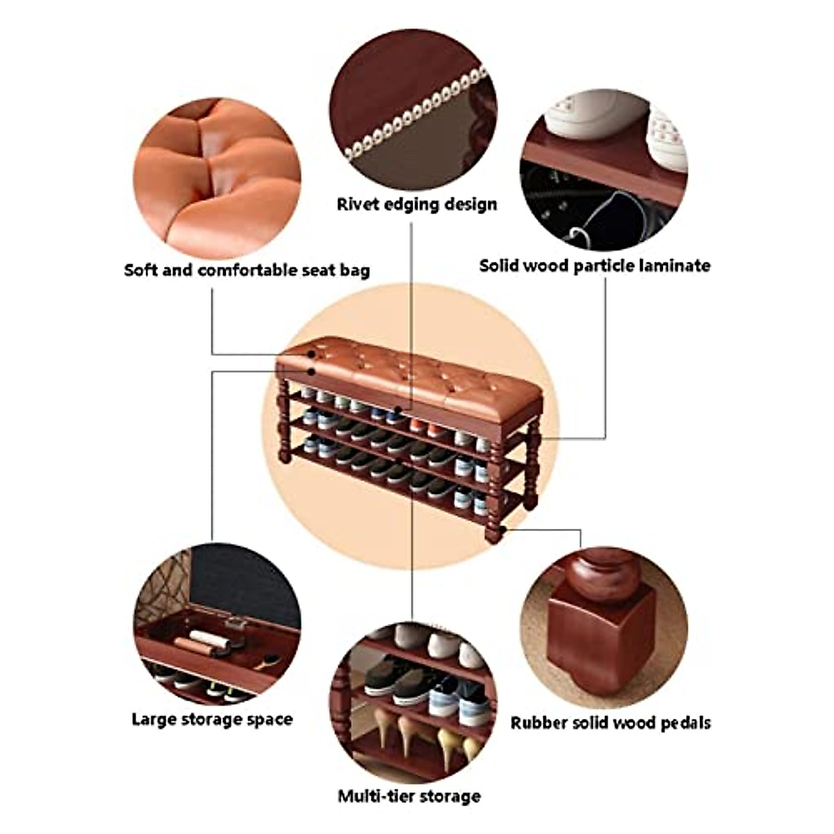 ALDEPO Shoe Cabinet Retro Home Shoe Cabinet Changing Stool Shoe Cabinet with Solid Wood seat Wardrobe Bench flip Design Storage Shelf PU Leather Quick Assembly Living Room Bathroom Hotel can