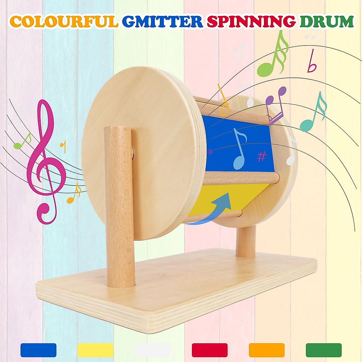 LEADER JOY Montessori Spinning Drum Baby Wooden Toys for 1-3 Year Old with Mirror and Bell for Infant Toddler, Sensory Development Toys Baby Toys Gifts