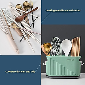 Jaugufiy Kitchen Cutlery Drainer Utensil Holder Cutlery Storage Box Wall-Mounted Tableware Storage Holder Utensil Caddy Flatware Organizer Countertop (Green)