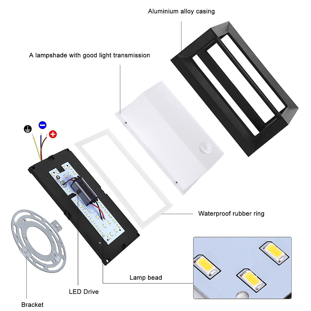 Phenas 18W Motion Sensor LED Wall Light Outdoor Dusk to Dawn Light Sensor LED Wall Sconce Light Waterproof LED Wall Lamp for Patio Porch Courtyard Garden Backyard Villa, Cold White