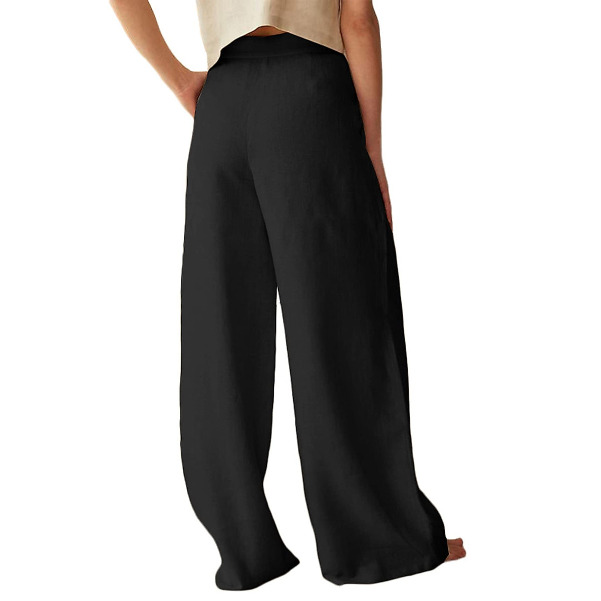 LYANER Women's High Waisted Button Front Wide Leg Palazzo Pants Loose and Casual Trousers Black X-Large