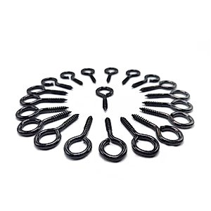 ECKJ Screw Eye Hooks Metal Eye Bolt 20 Pieces Black Zinc Plated Self Tapping Screws O Ring Eye Pins 1.46 inch