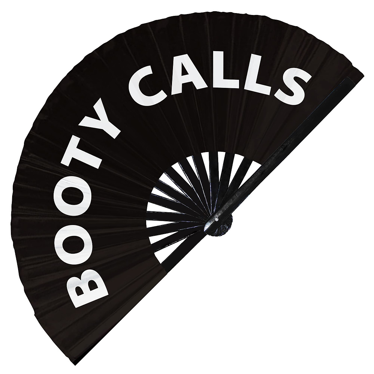 Booty Calls hand fan foldable bamboo circuit hand fan funny gag slang words expressions statement gifts Festival accessories Rave handheld Circuit event fan Clack fans (Black)