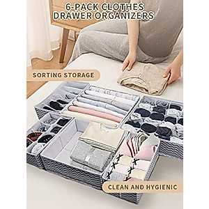 SandKing 6PACK Drawer Organizers Dividers, Clothes Wardrobe Organizer Bins Storage box with Cardboard for Sorting Baby Clothes, Underclothes, Scarf