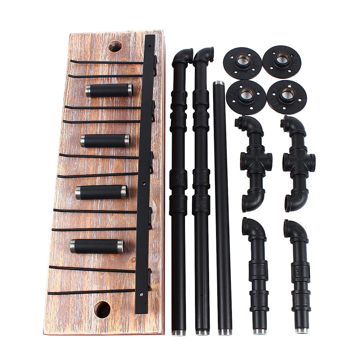 Industrial Pipe Shelf Wine Rack Wall Mounted, 3-Tier Rustic Floating Bar Shelves Wine Shelf with 9 Stem Glass Holder ,36in Real Wood Shelves Wall Shelf Unit