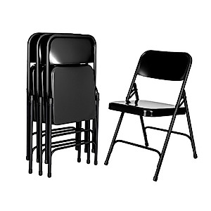 OEF Furnishings Heavy Duty Double Hinge Steel Folding Chair, Black