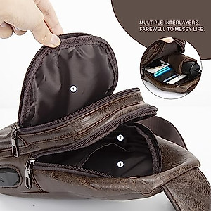 Leathario Leather Sling Bag Small For Men Women Crossbody Shoulder Chest Backpack Daypack for Work Casual Travel