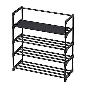 Calmootey 4-Tie Shoe Rack,Shoe Shelf Storage Organizer,Entryway,Bedroom,Black
