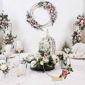 BOUBONI 6 Pcs 12 Inch Metal Floral Hoop Centerpiece with 6 Pcs Wooden Stand for Table Metal Wreath Ring Stand for Centerpiece Table Decorations Wedding Decor Wall Hanging Crafts