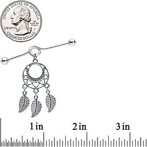 Body Candy Stainless Steel Natural Love Dreamcatcher Dangle Helix Earring Industrial Barbell 14 Gauge 39mm