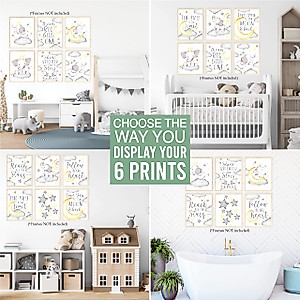 Hadley Designs 6 Reversible 8x10 Elephant Nursery Decor Wall Art Prints For Bedroom Posters, Baby Elephant Baby Shower Decorations For Wall Art Prints, Stars and Moon Nursery Decor