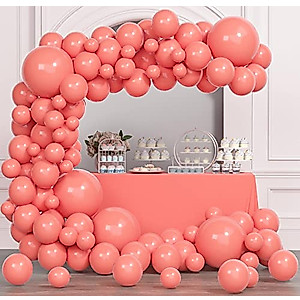 Coral Red Balloon Arch Kit, Thickened 100Pcs Red Balloons Different Sizes 18/12/5 Inch for Birthday Party Graduation Bachelorette Anniversary Wedding Gender Reveal Baby Shower Decorations Supplies