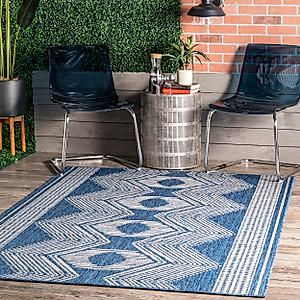 nuLOOM 4x6 Outdoor/Indoor Ranya Tribal Area Rug, Blue, Geometric Design, Stain Resistant, Highly Durable, For Patio, Balcony, Bedroom, Dining Room, Living Room, Bathroom