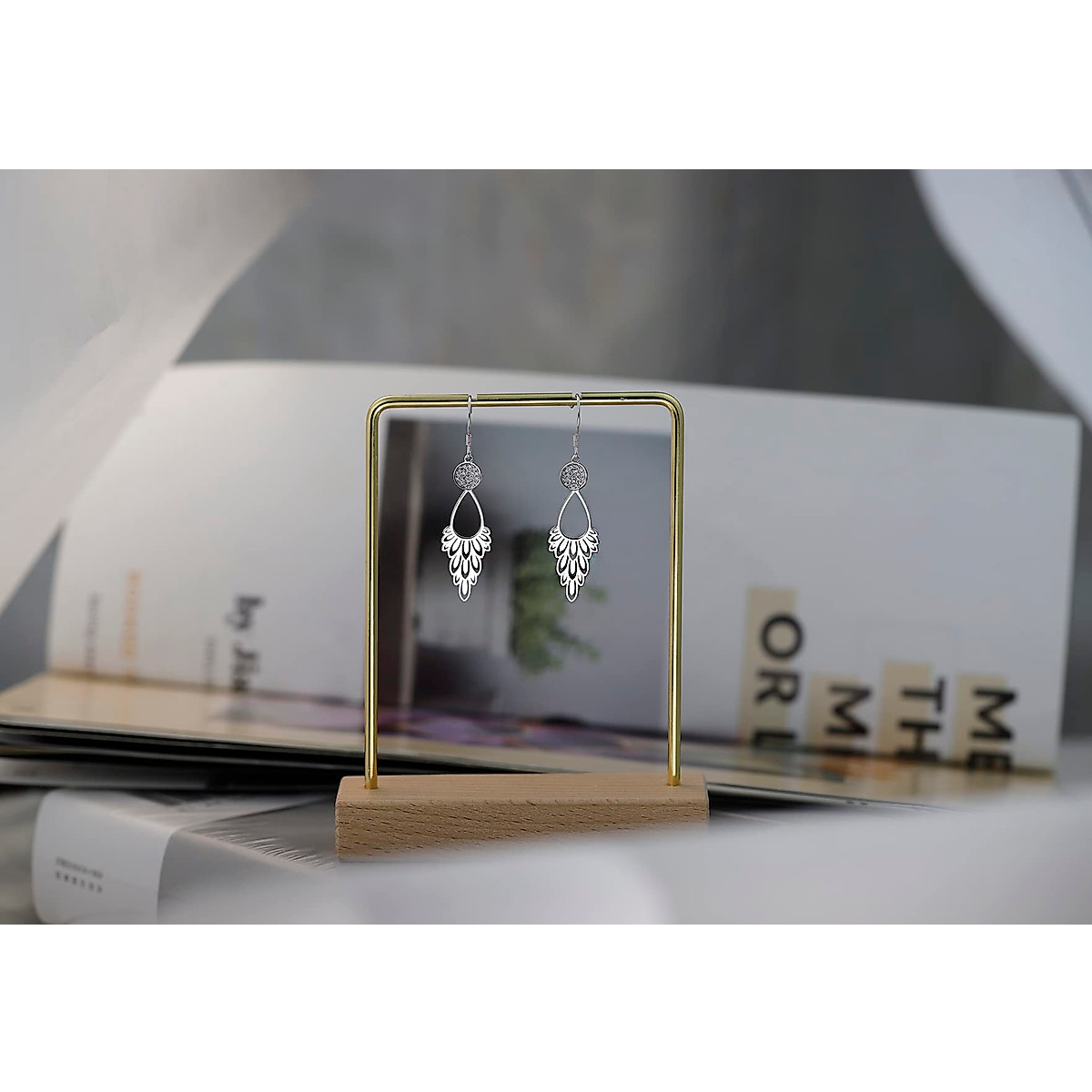 White gold plated 925 Sterling Silver Bohemia Chandelier Filigree Dangle &Drop Earrings for women 1.9Inches long