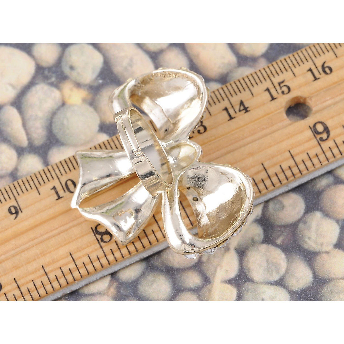Alilang Golden Tone Shine Clear Crystal Rhinestones Bow Knot Statement Adjustable Ring