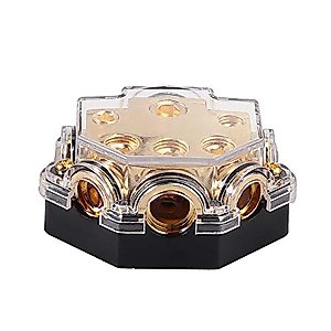 AUTOUTLET 5 Way Power Distribution Block Car Auto Audio Amplifier, 0/2/4 Gauge in 2/4/8 Gauge Out Power Ground Distributor Blocks,1 in 5 Way Car Power Distributor Block