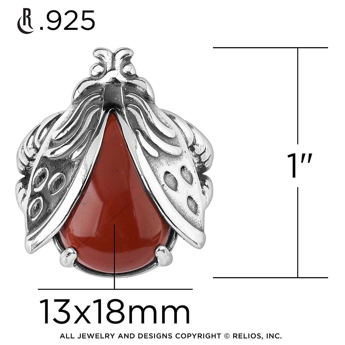 American West Jewelry Sterling Red Jasper Ladybug Ring Size 8