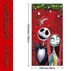 Nightmare Before Christmas Door Cover Jack Skellington Sally Zero Photo Backdrop Halloween Christmas Xmas Winter Holiday Decorations and Supplies for Home Party
