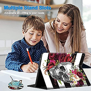 Case for All-New Fire HD 10 & Fire HD 10 Plus Tablet (10.1", 11th Generation, 2021 Release), Slim Folio Stand Soft Protective Cover with Smart Auto Wake/Sleep, Skull Flower + Coasters